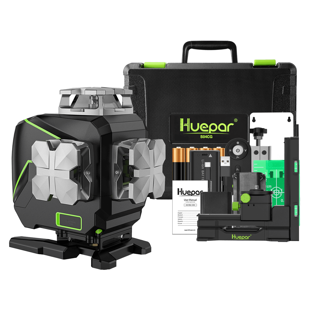HUEPAR S04CG - LCD Cross Line Self-Leveling Laser Level - 4x360° Laser ...